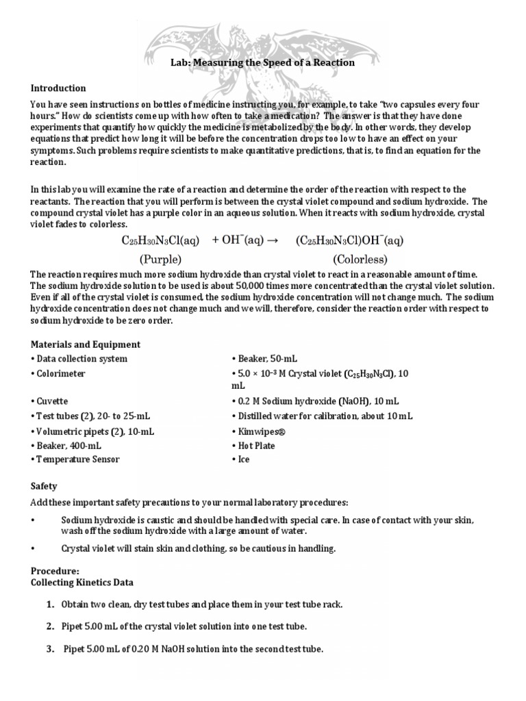 Crystal Violet Kinetics Lab Procedure | PDF | Sodium Hydroxide | Hydroxide