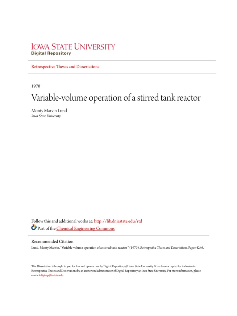 Variable-Volume Operation of A Stirred Tank Reactor | PDF | Chemical ...