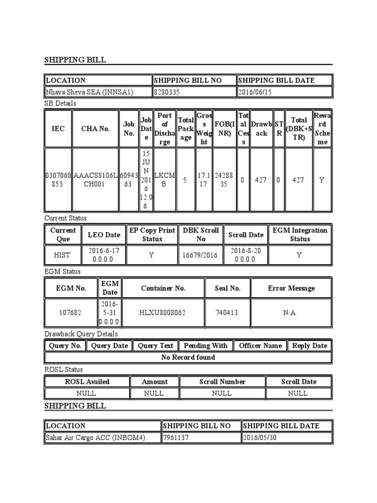 Shipping Bill and EGM Integration Status | PDF | Microsoft | Business