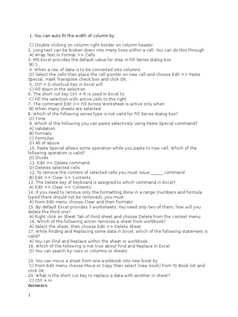 MS Excel MCQ Quiz Set 2 | Download Free PDF | Microsoft Excel | Microsoft Power Point