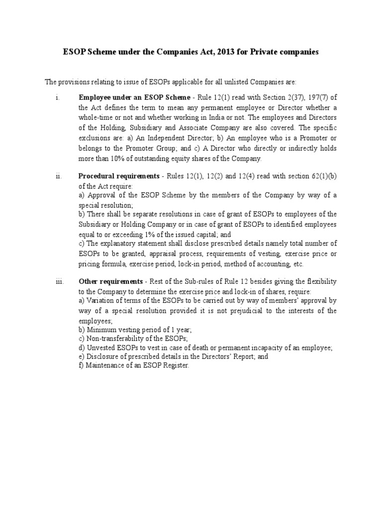 ESOP Scheme Under The Companies Act | PDF