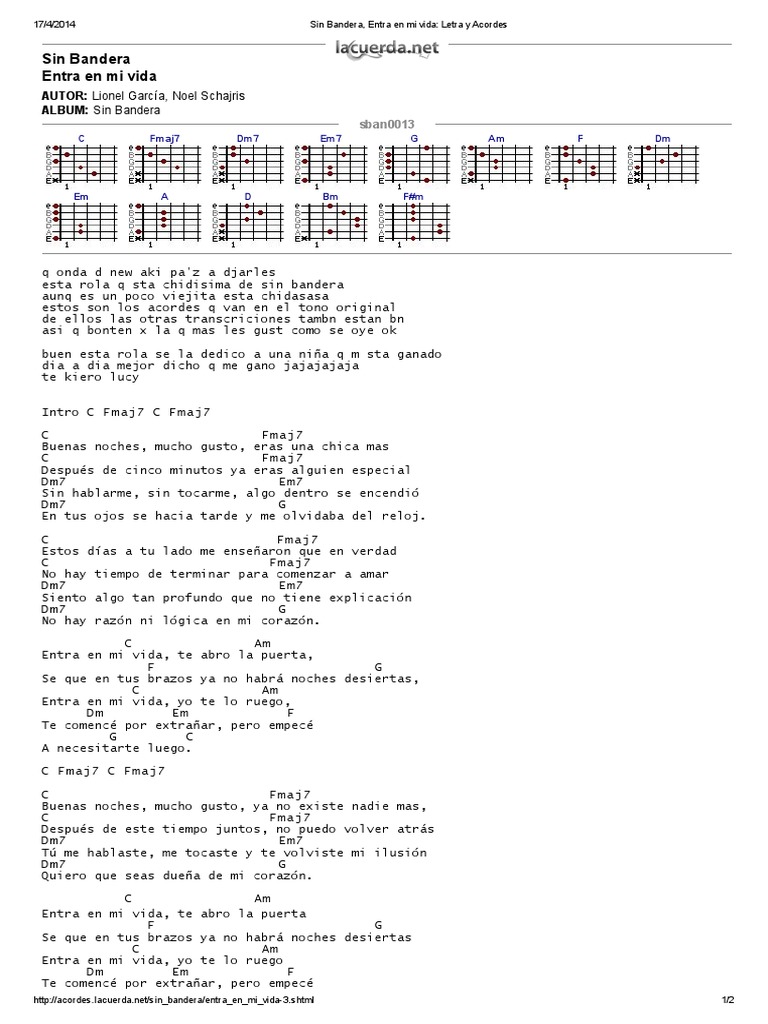 Sin Bandera, Entra en Mi Vida - Letra y Acordes | PDF