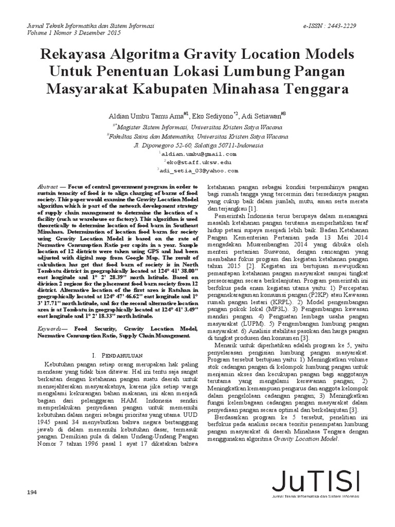 Rekayasa Algoritma Gravity Location Models Untuk Penentuan Lokasi Lumbung Pangan Masyarakat ...