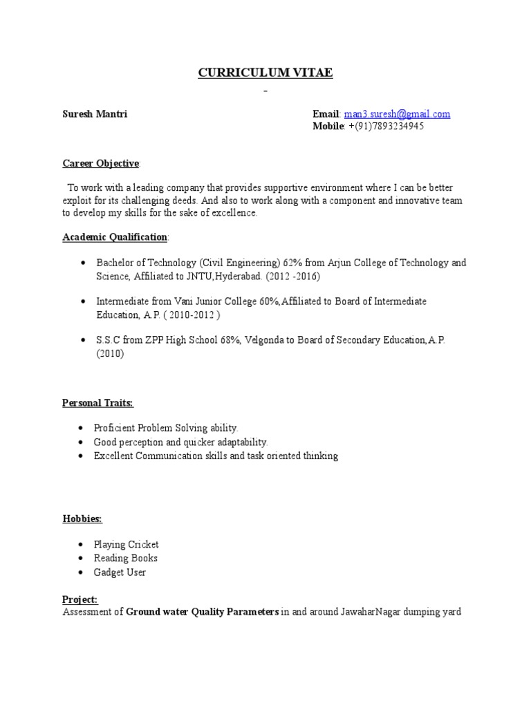 Curriculum Vitae: Suresh Mantri Email: Mobile: + (91) 7893234945 | PDF