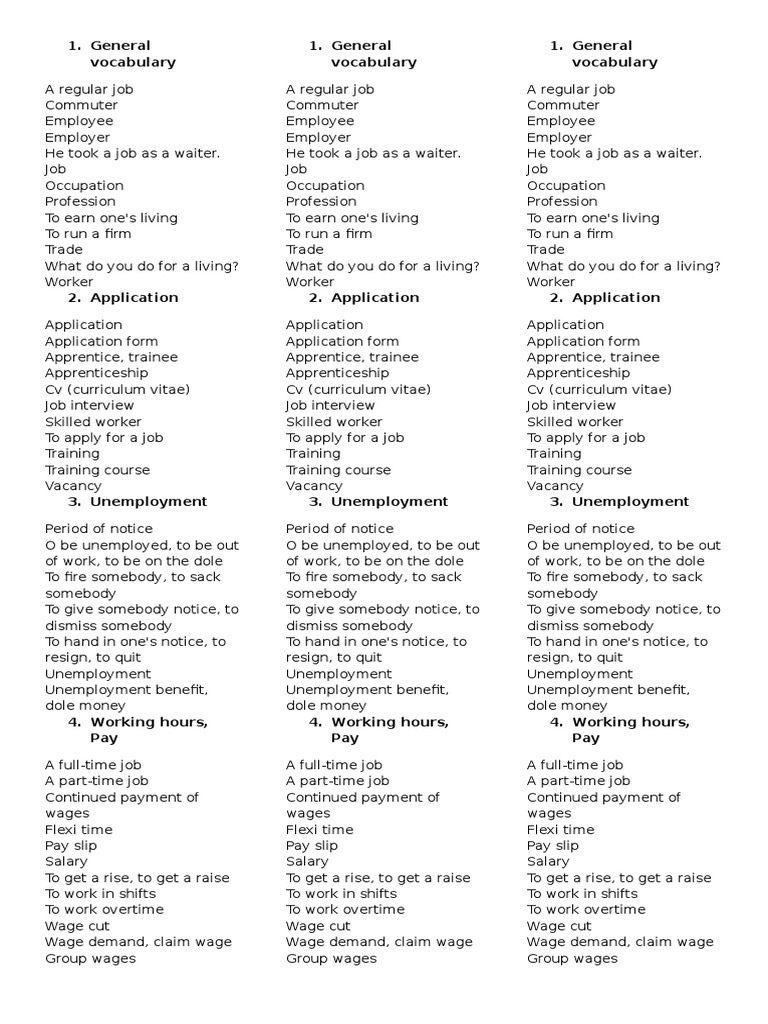 Job Vocabulary and Employment Terms | PDF