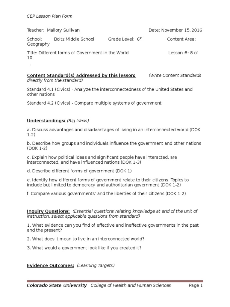 CEP Lesson Plan | PDF | Lesson Plan | Educational Assessment