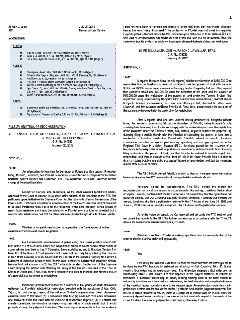 Remedial Law Digest | PDF | Lawsuit | Judgment (Law)