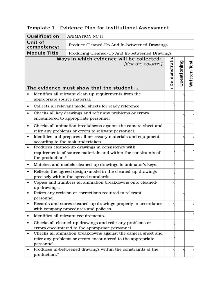 Template 1 - Evidence Plan For Institutional Assessment Qualification ...