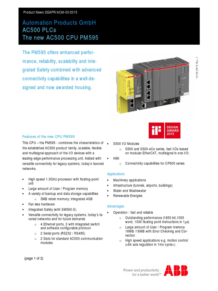 Product News ACM 03 2015 AC500 New CPU PM595_rev1 - If Award | Central ...