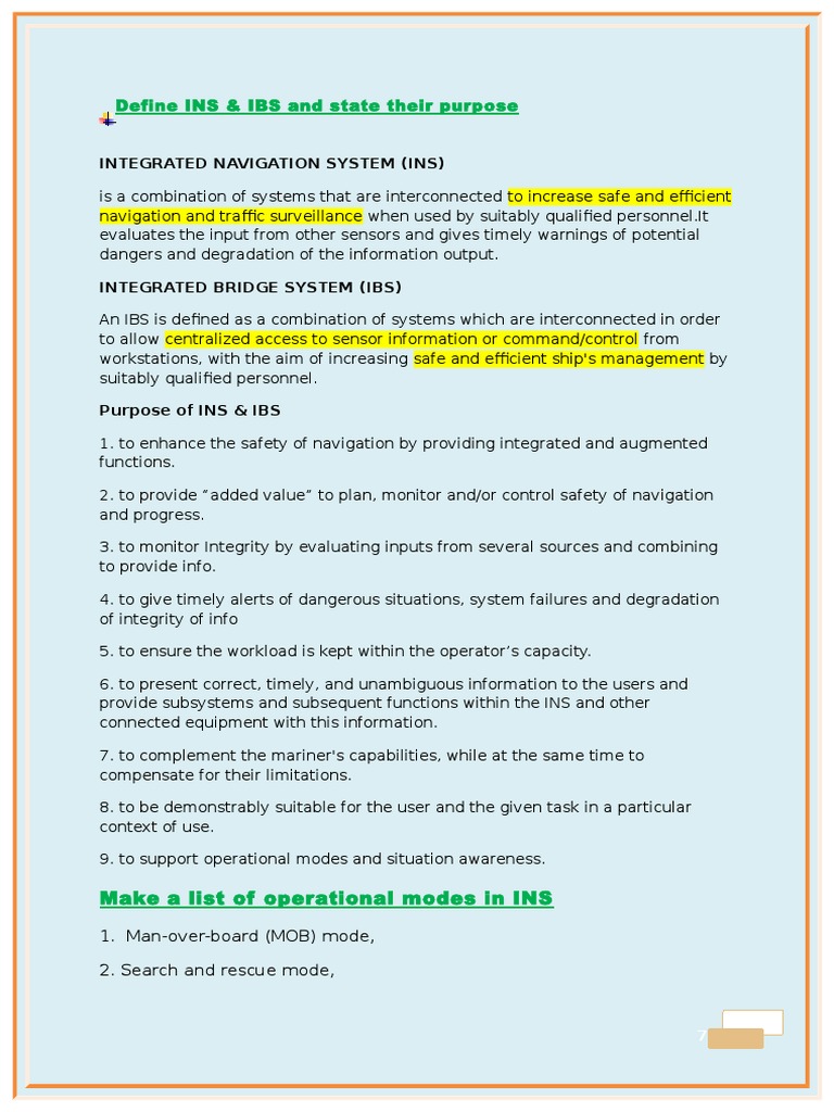 Define INS & IBS and State Their Purpose: Integrated Navigation System ...