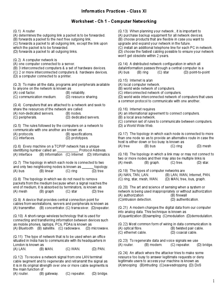 12 IP Question Bank For Students | PDF | Network Topology | Computer ...
