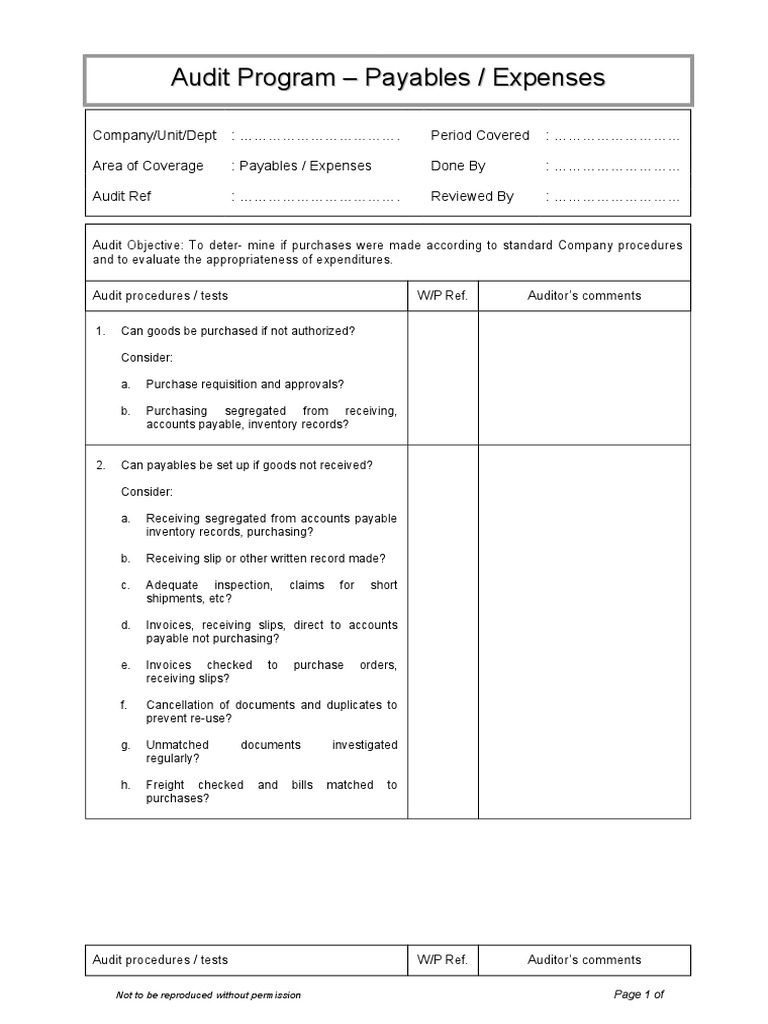 WIP IA Manual - Audit Program - Payables | PDF | Accounts Payable | Cheque
