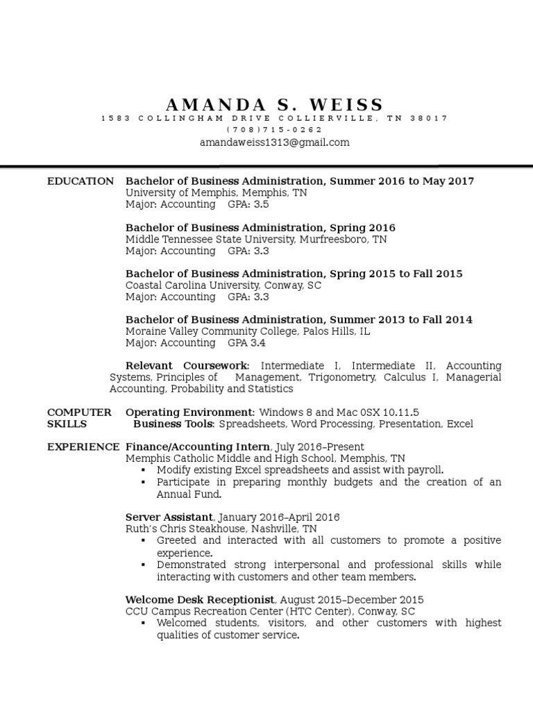 Resume For Amanda Weiss | PDF