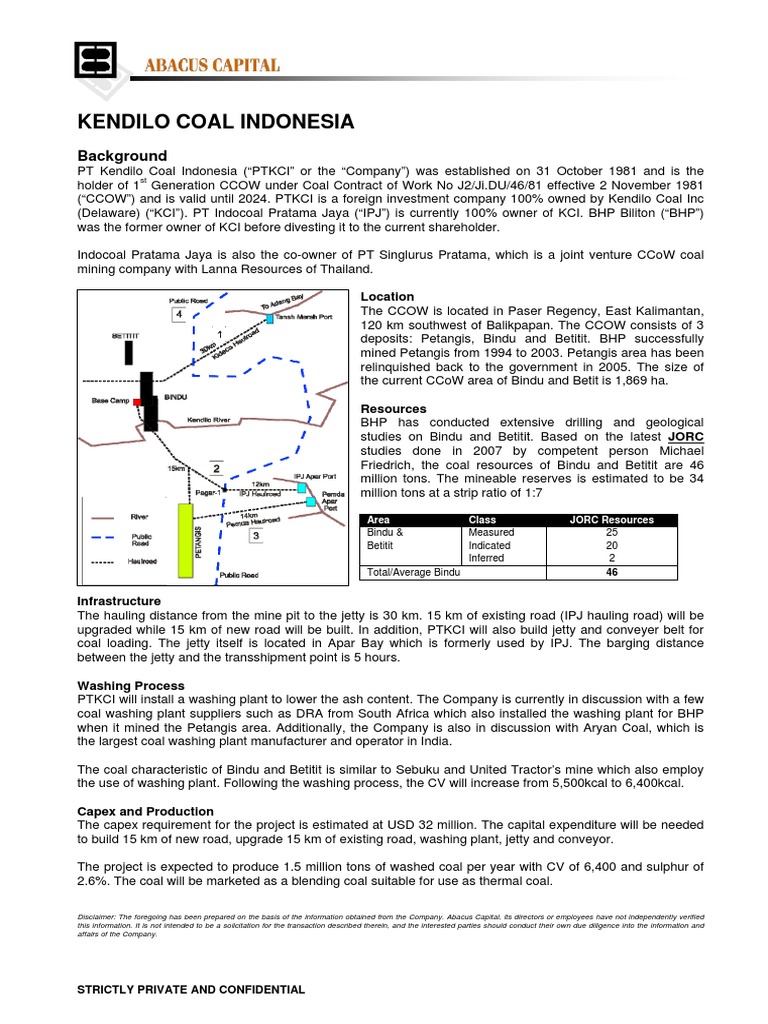 Kendilo Coal Indonesia Overview | PDF | Coal | Mining