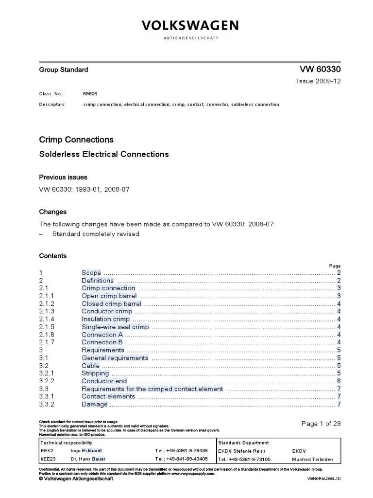 VW 60330 2009 12 e | PDF | Electrical Connector | Engineering Tolerance