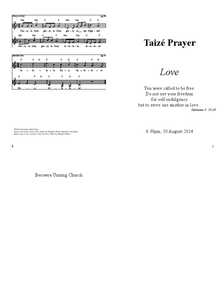 Taize Service Booklet | PDF | Lord's Prayer | Christian Belief And Doctrine