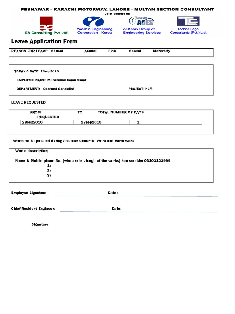 Leave Application Form | PDF | Business | Technology & Engineering