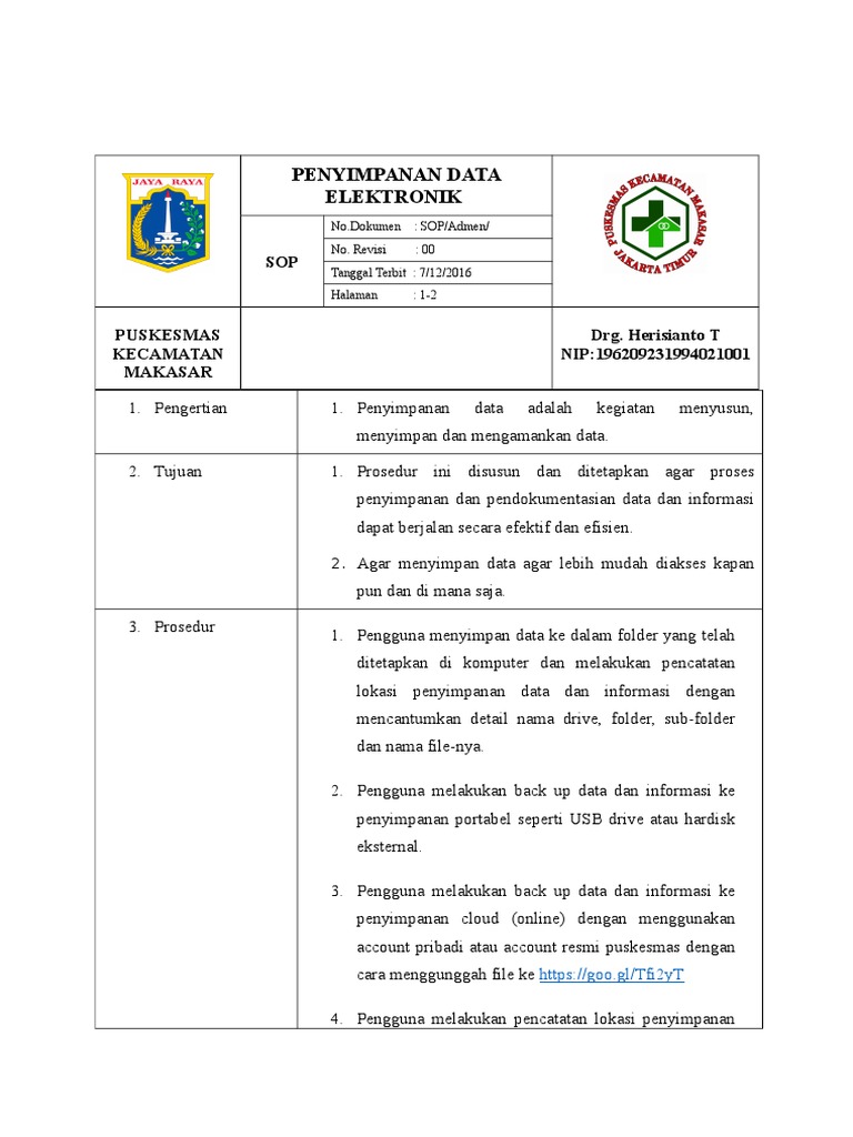 SOP Penyimpanan Data | PDF