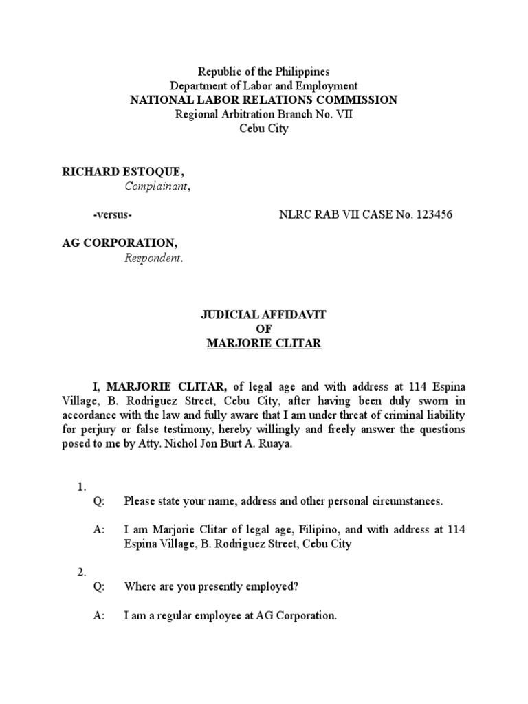 Judicial Affidavit - Marj | PDF | Perjury | Employment