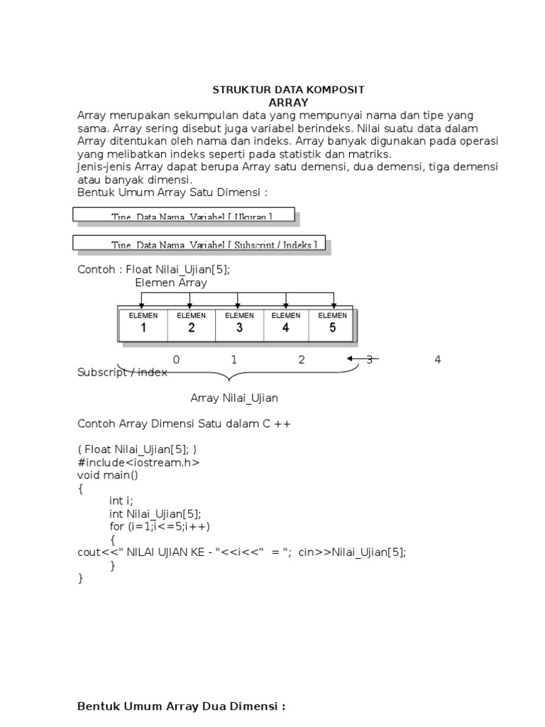 Struktur Data Komposit Array Dimensi 1 Dan 2 | PDF