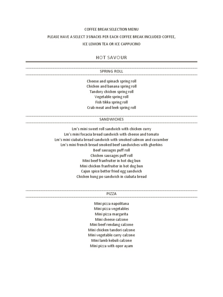 Coffee Break Menu - Le Meridien | PDF | Indonesian Cuisine | Curry