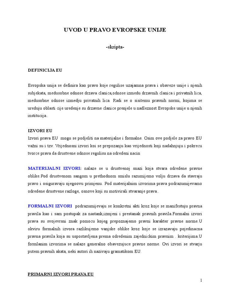 Uvod U Pravo EU | PDF