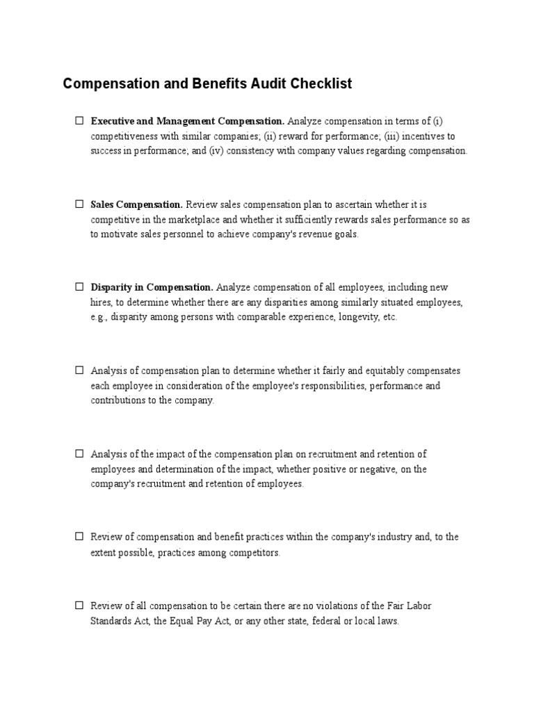 HR - Compensation Benefits Checklist | PDF