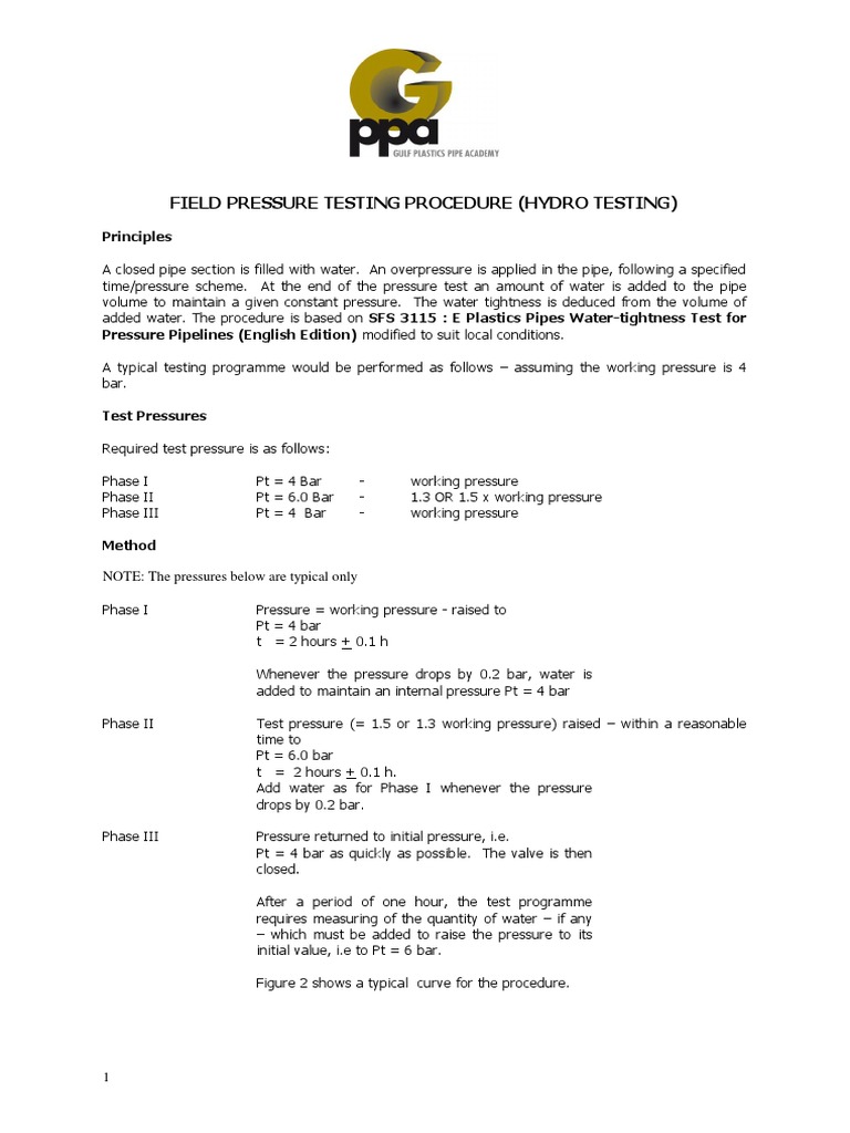 Hydrostatic Testing Procedure for PVC Pipe | PDF | Pressure | Chemistry