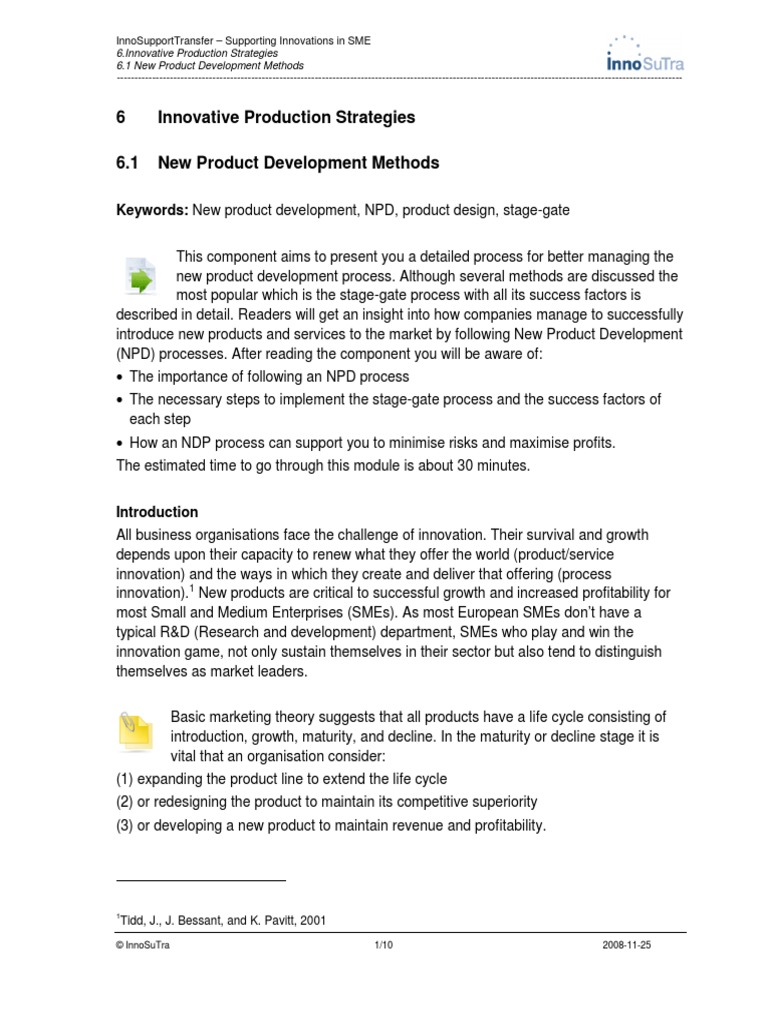 6 Innovative Production Strategies 6.1 New Product Development Methods ...