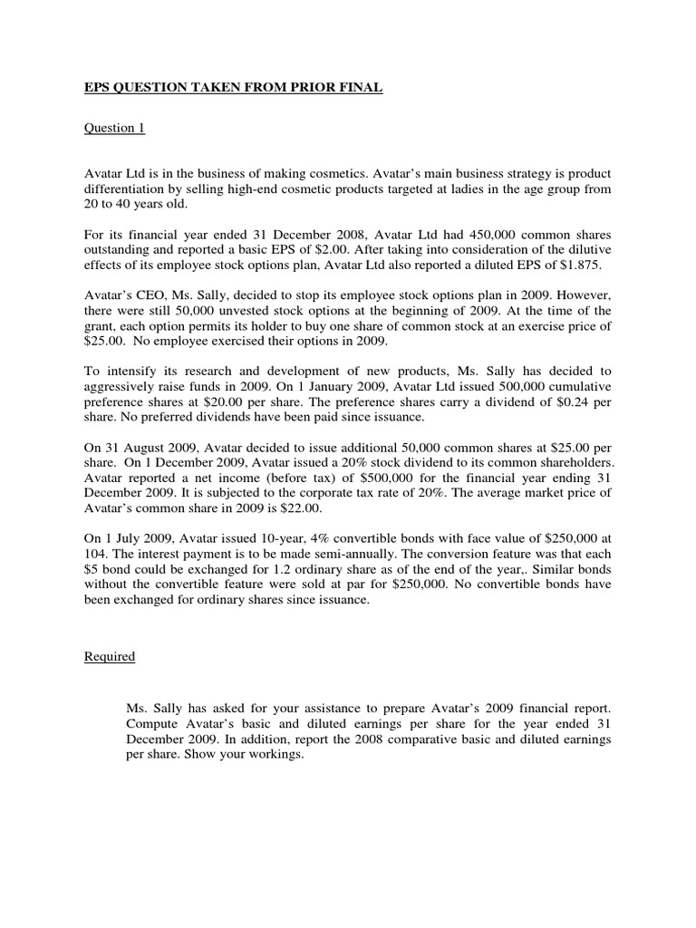 Additional EPS Question and Its Solution | PDF | Earnings Per Share ...