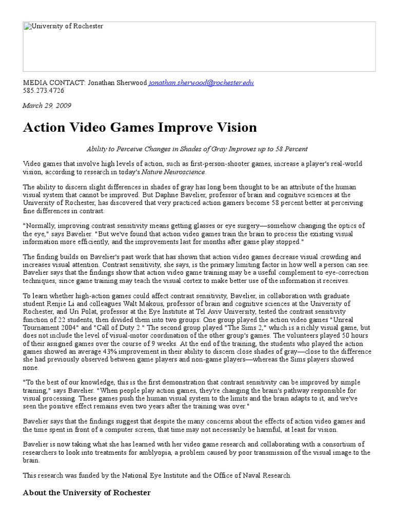 Action Video Games Improve Vision by Increasing Contrast Sensitivity Up ...