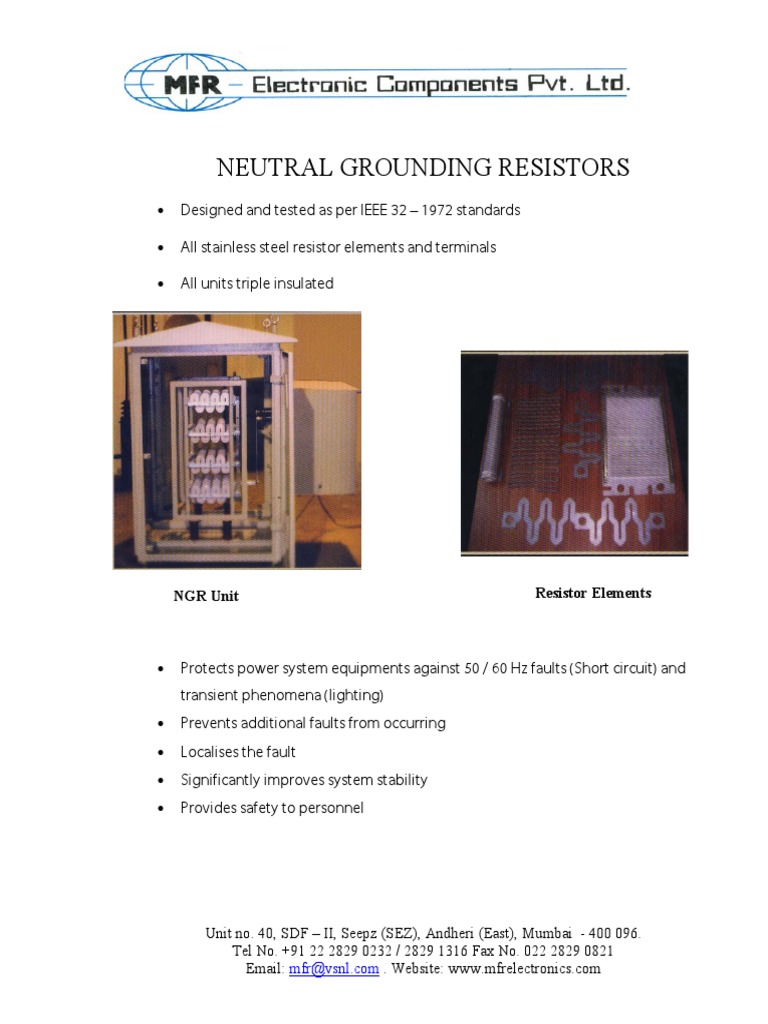 Neutral Grounding Resistors: Resistor Elements NGR Unit | PDF ...