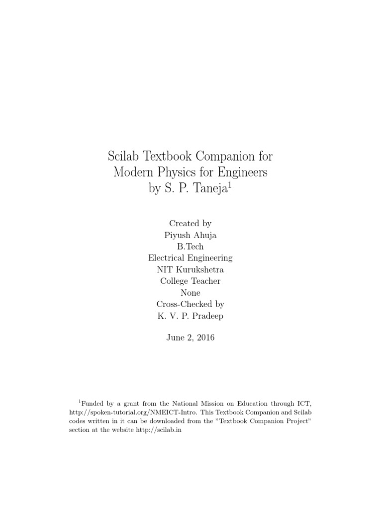 Scilab Textbook Companion for Modern Physics for Engineers | PDF | Materials Science | Chemistry