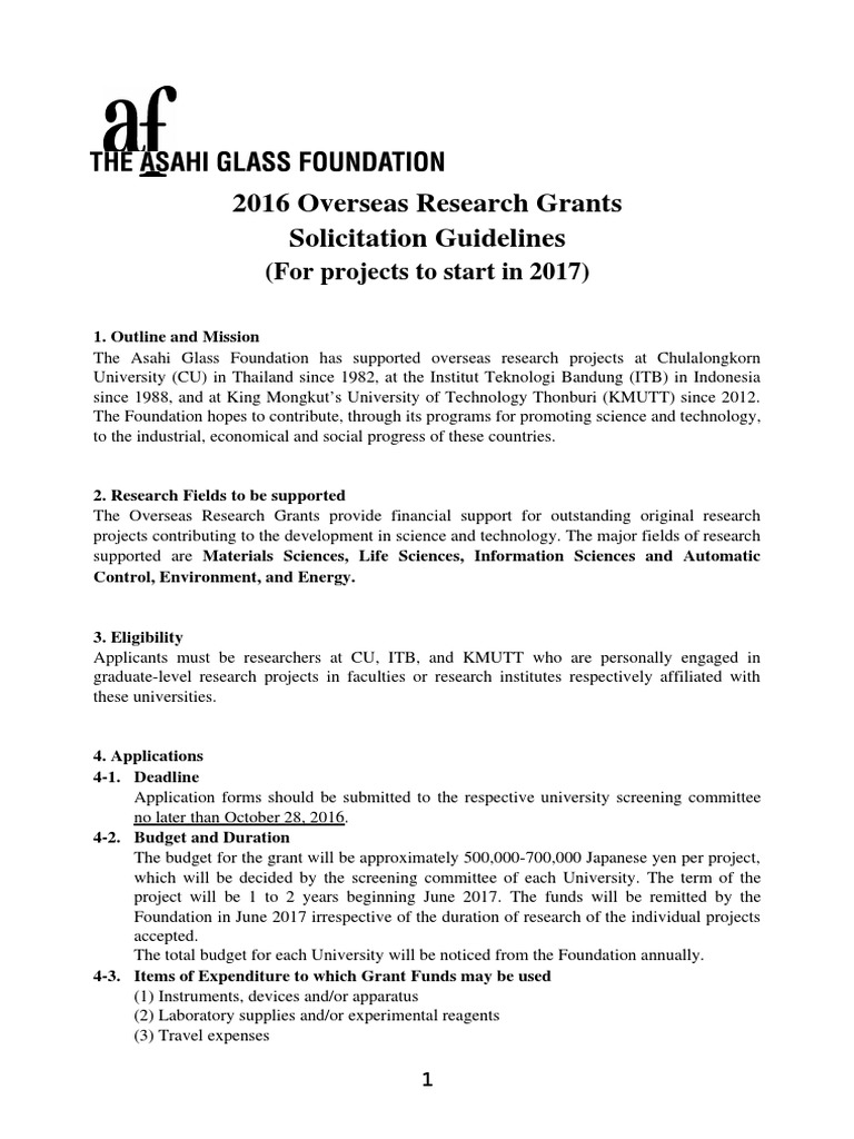 2016 Overseas Research Grants Solicitation Guidelines: (For Projects To ...