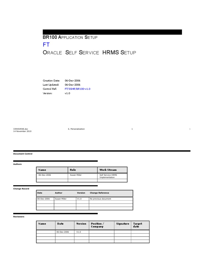 Oracle HRMS BR100 Setup Guide | PDF
