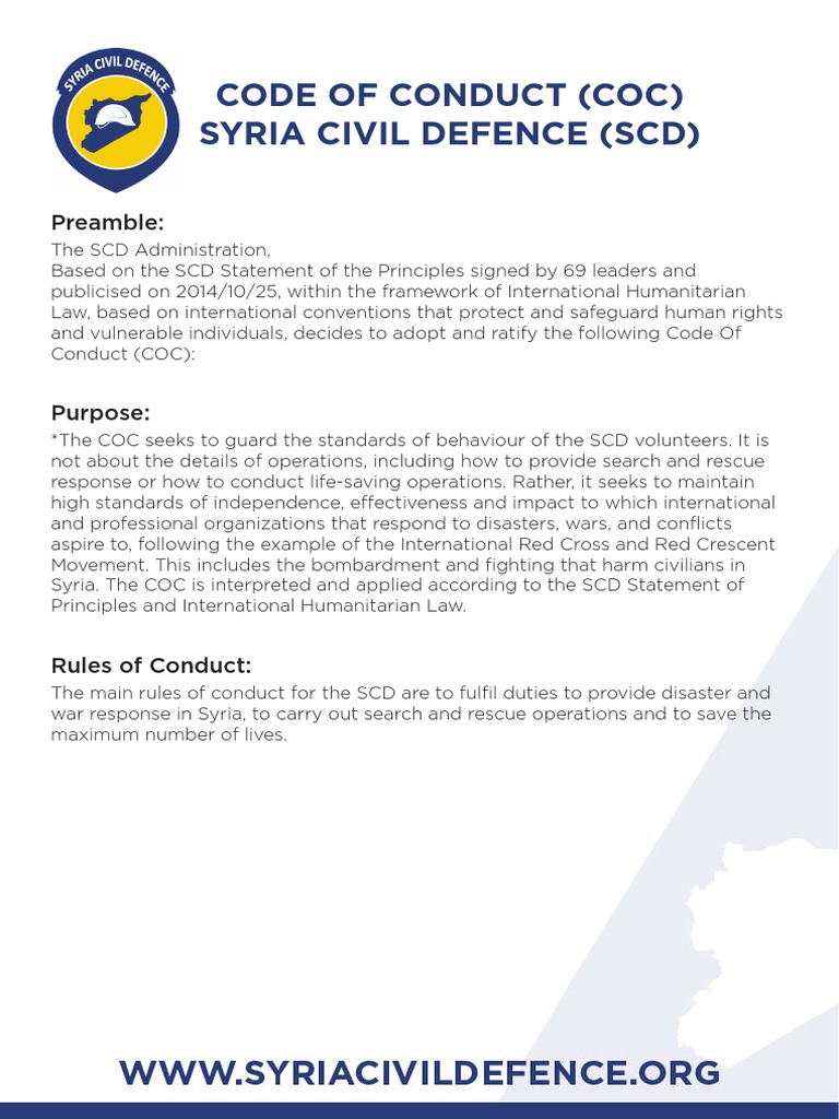 Code of Conduct (Coc) - Syria Civil Defence (SCD) | PDF ...