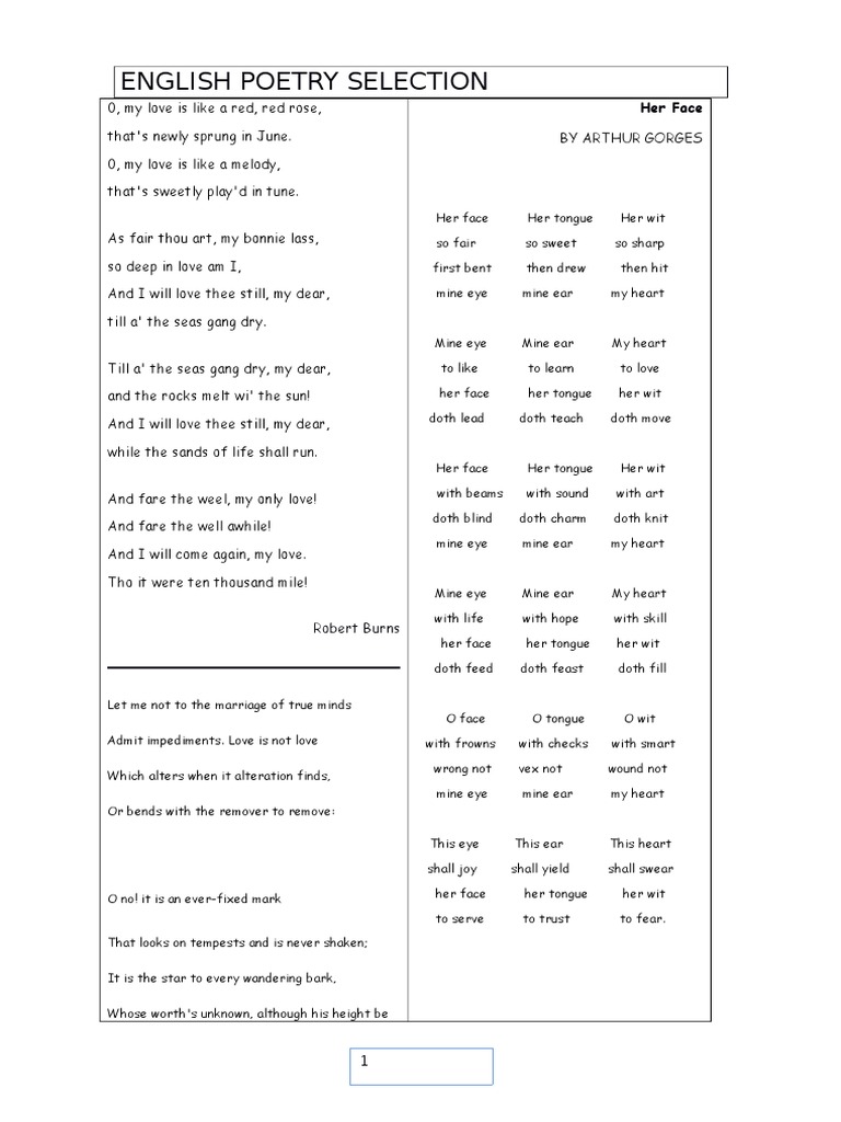English Poetry Selection: Her Face | PDF | Poetry | Religion And Belief