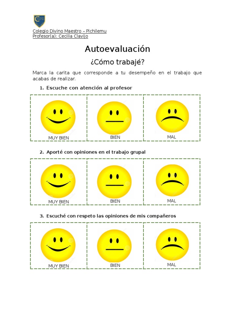 Autoevaluación con Caritas para Niños | PDF