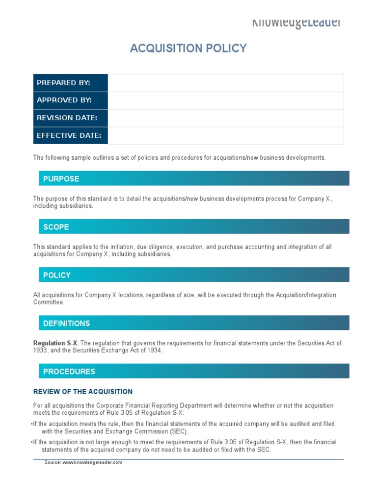 Acquisition Policy: Purpose | PDF | Mergers And Acquisitions ...