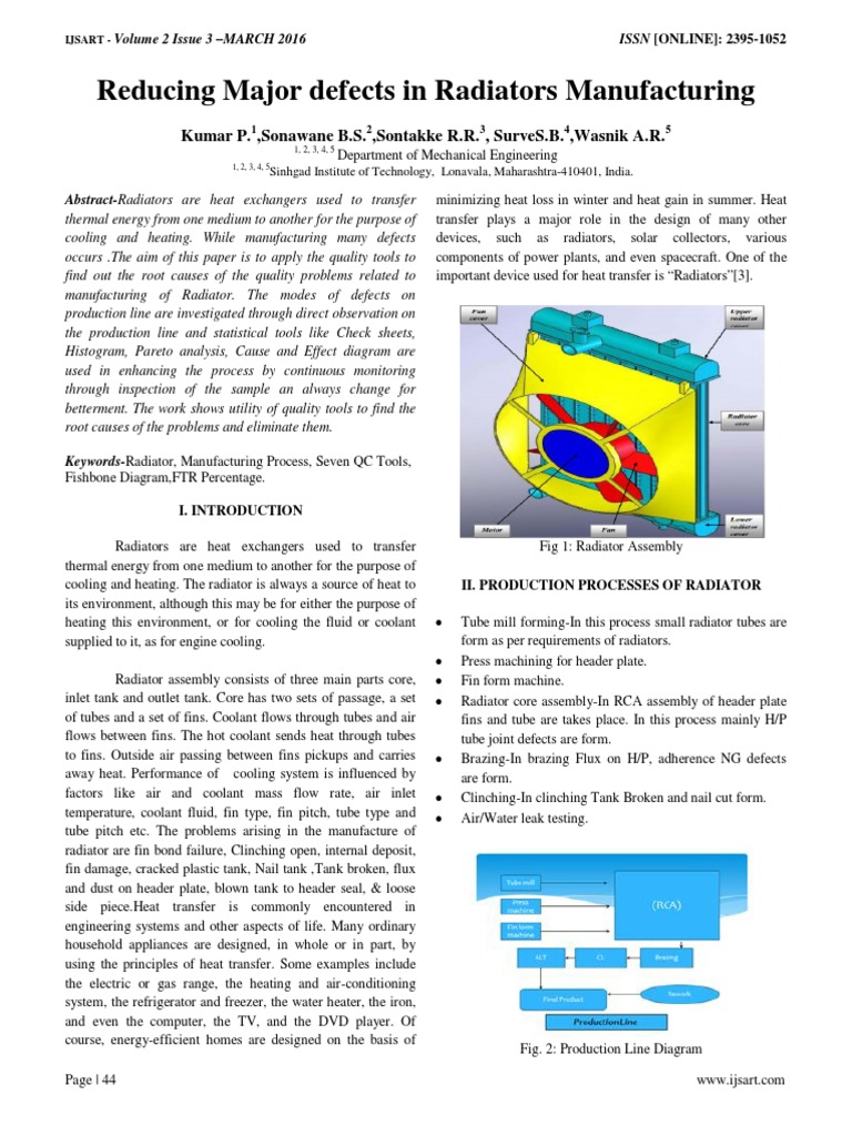 Reducing Major Defects in Radiators Manufacturing: Kumar P., Sonawane B ...
