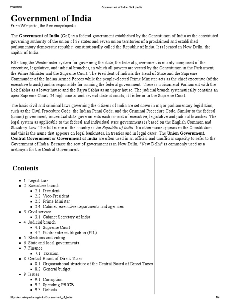 Government of India - Wikipedia | Download Free PDF | Government Of ...