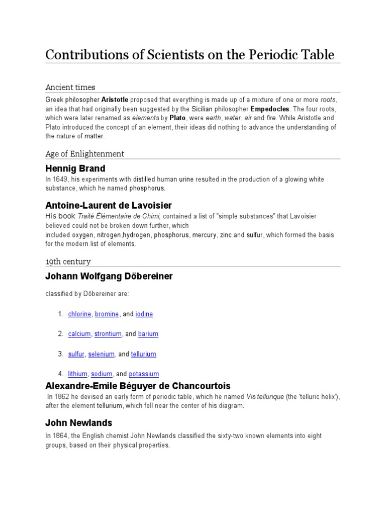 Contributions of Scientists On The Periodic Table | PDF | Periodic ...