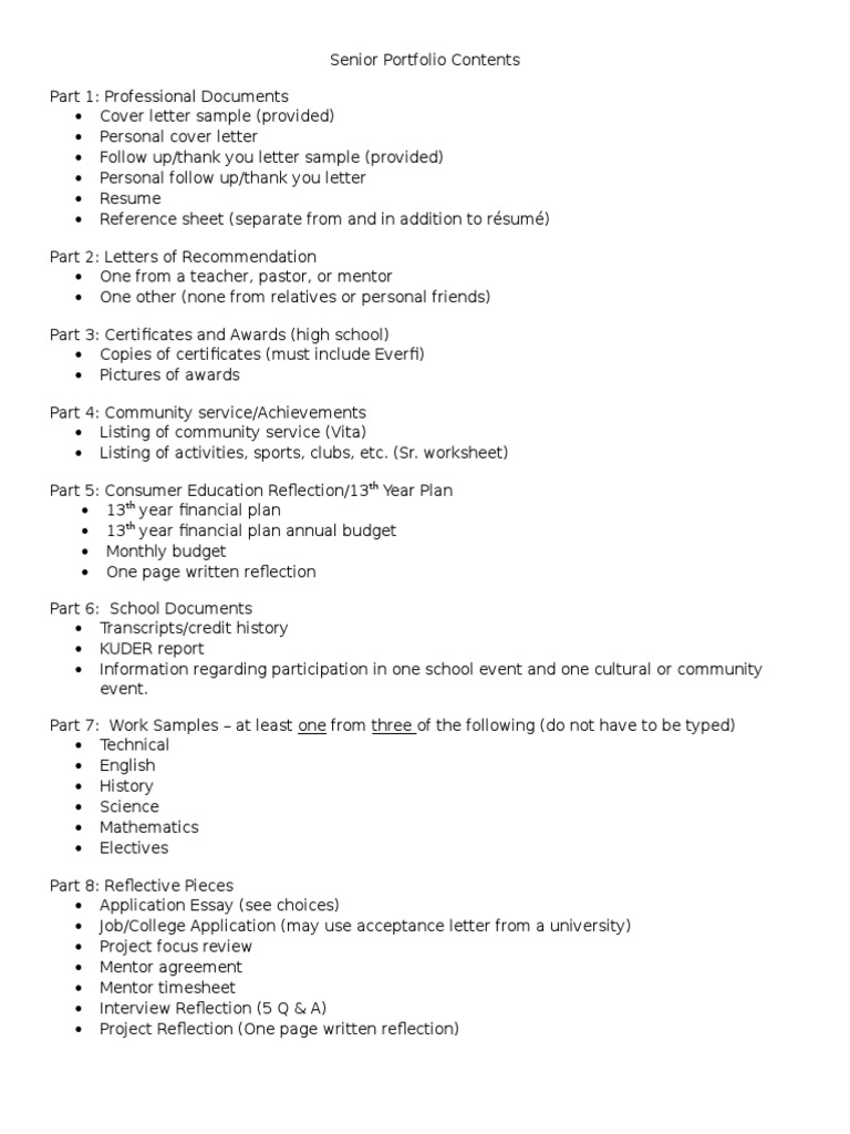 Portfolio Table Of Contents Examples