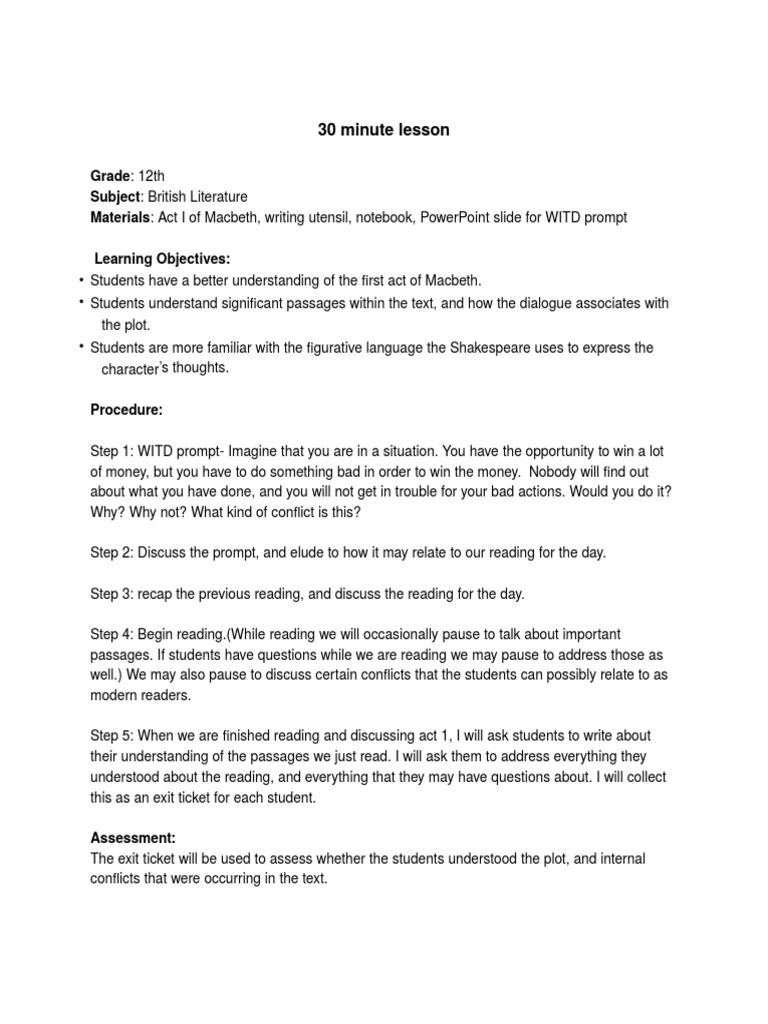 30 Min Lesson Word | PDF