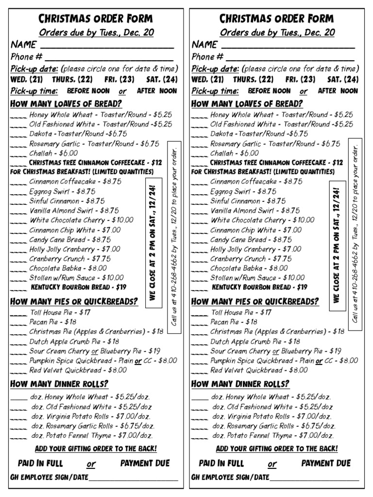 Christmas Bakery Order Form 2023 | PDF