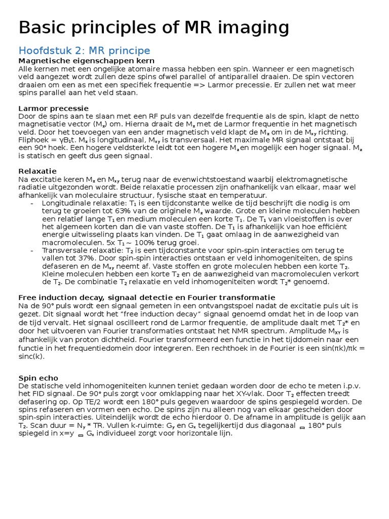Basic Principles of MR Imaging - Samenvatting HS2 | PDF