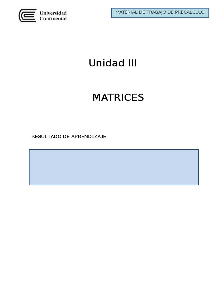Unidad III Matrices | PDF | Matriz (Matemáticas) | Análisis matemático