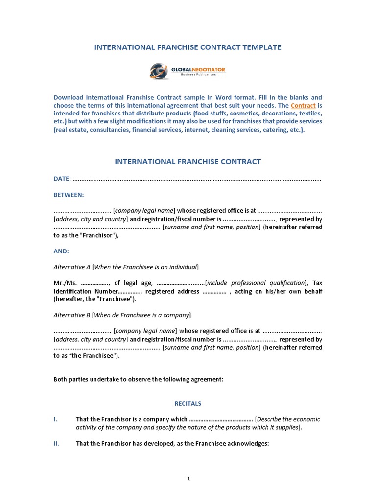 Franchise Agreement Template Uk