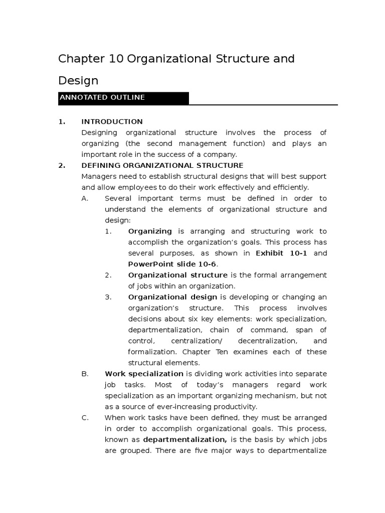 Chapter 10 Organizational Structure and Design | PDF | Organizational ...
