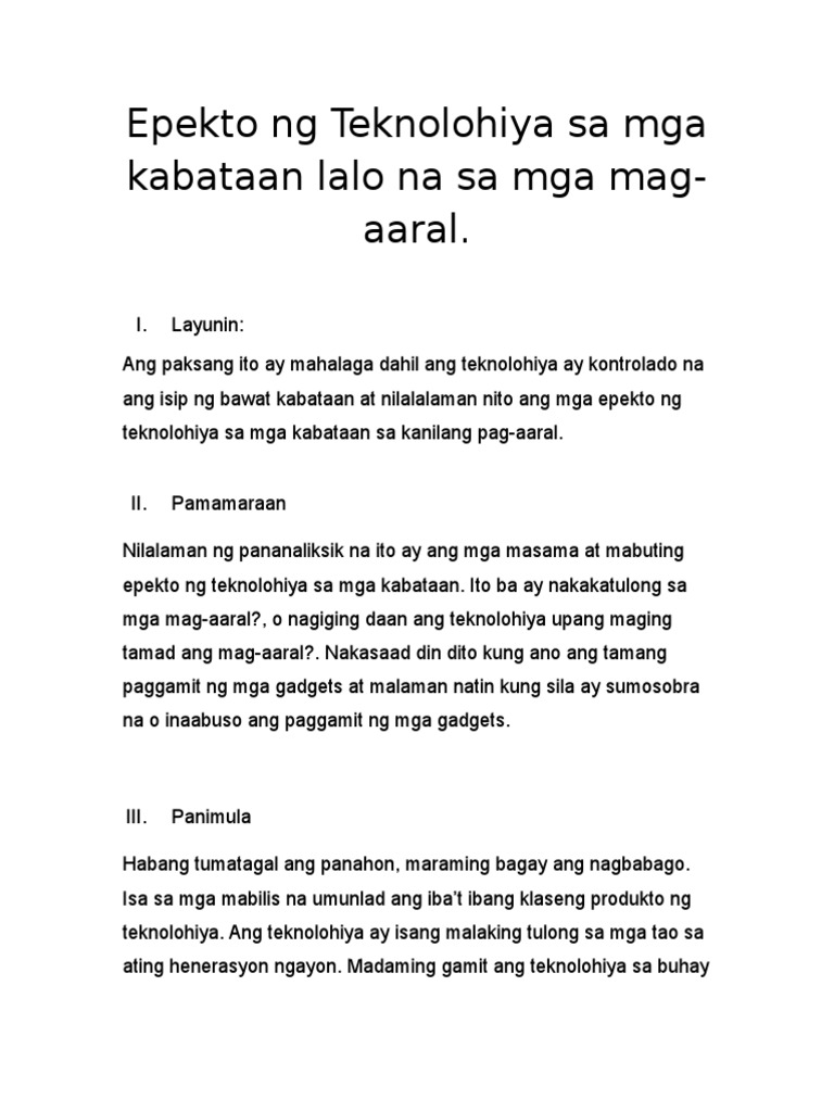 Epekto NG Teknolohiya Sa Mga Kabataan Lalo Na Sa Mga Mag | PDF